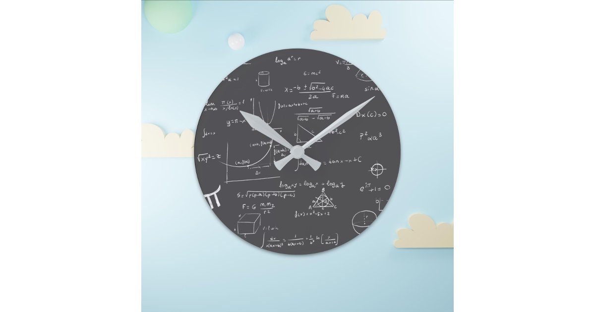 Black White Chalckboard Math Equations Academic Round Clock | Zazzle