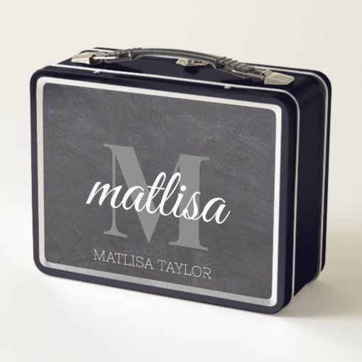 Black & White Chalkboard Rustic Monogram Name Metal Lunch Box | Zazzle