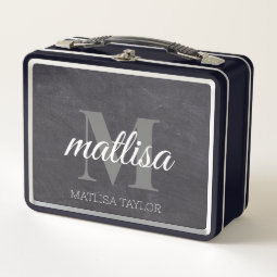 Black & White Chalkboard Rustic Monogram Name Metal Lunch Box | Zazzle