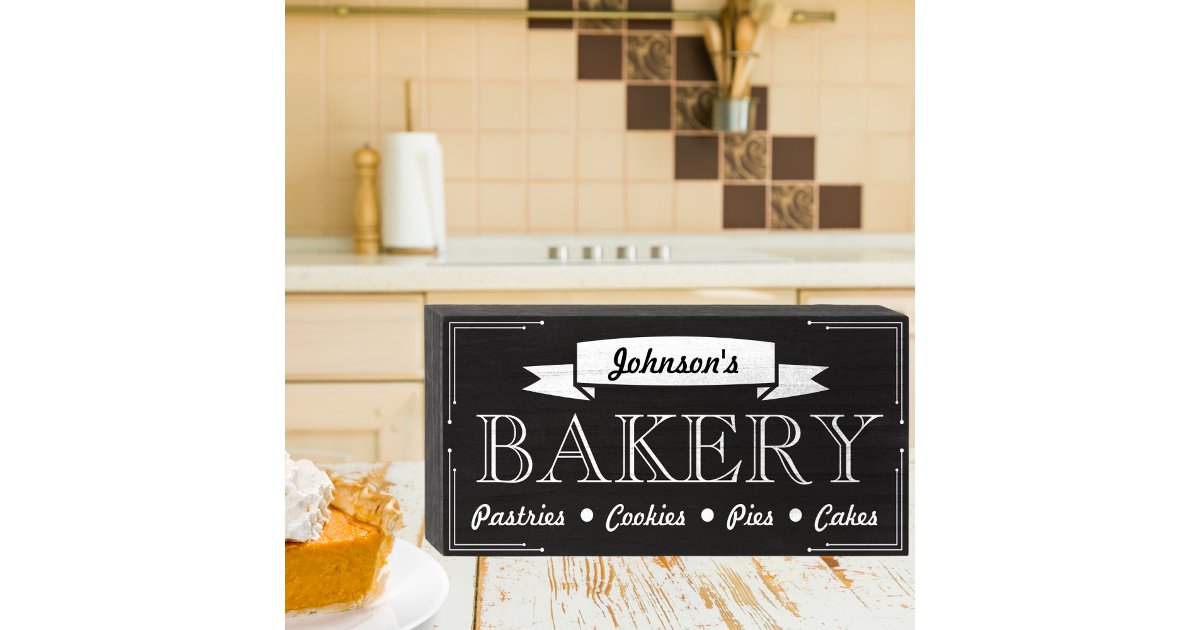 Black & White Chalkboard Style Signature Bakery Wooden Box Sign | Zazzle