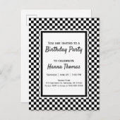 Black White Checkerboard Birthday Invitation Postc | Zazzle