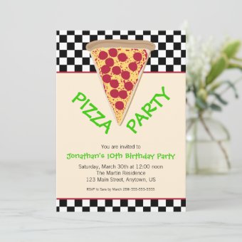 Black & White Checkerboard Pizza Party Invitation | Zazzle