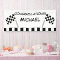 Black White Checkered Flag Race Congratulations Banner | Zazzle