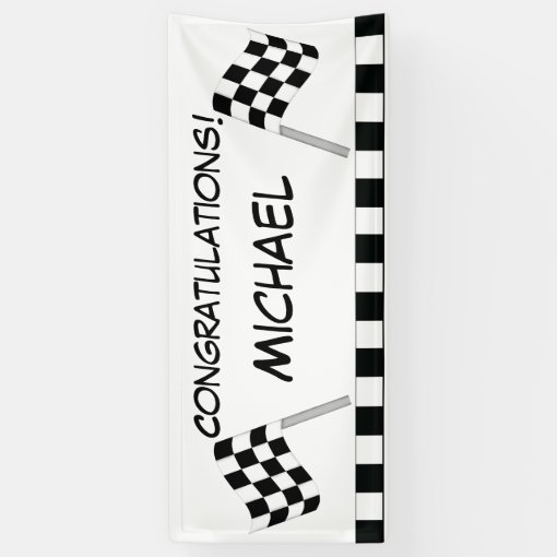 Black White Checkered Flag Race Congratulations Banner | Zazzle
