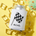 Black White Checkered Flag Race Name Personalized Can Cooler | Zazzle