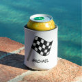 Black White Checkered Flag Race Name Personalized Can Cooler | Zazzle