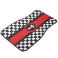 Black & White Checks Red Race Stripe | Monogram Car Mat | Zazzle