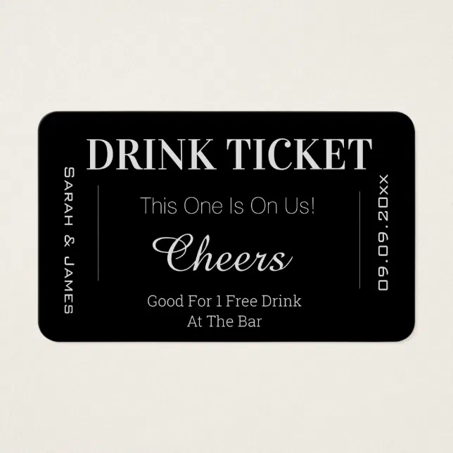 Black & White Cheers Wedding Drink Voucher Ticket | Zazzle