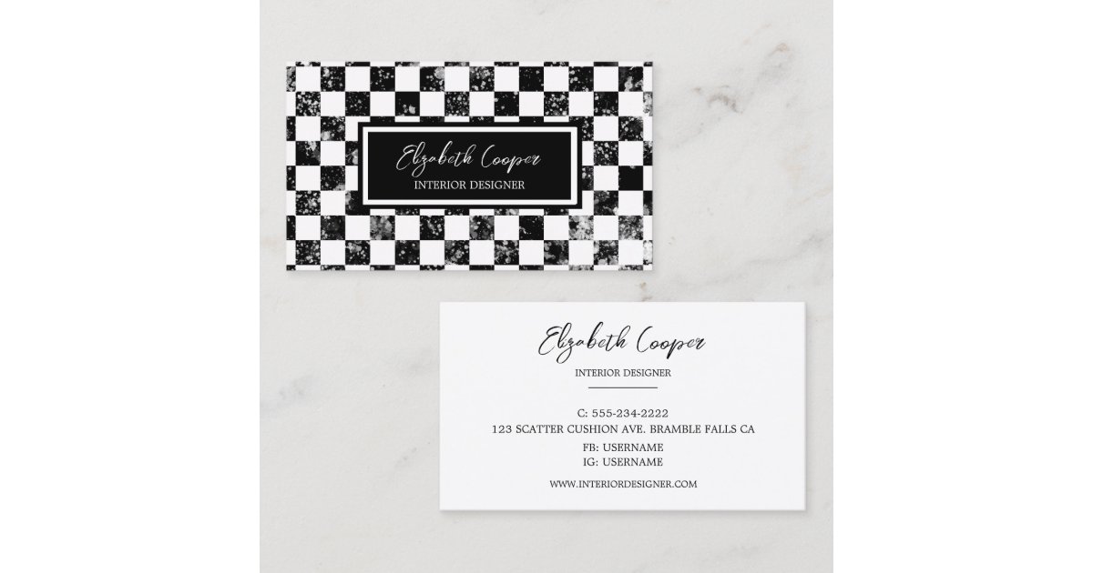 Black & White Chequered Board Business Card | Zazzle