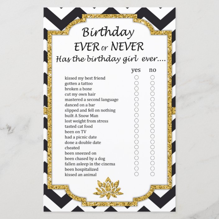 Black White Chevron Birthday ever or never game | Zazzle.com
