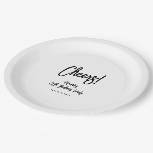 Black & White | Chic Cheers 80th Birthday Party Paper Plates | Zazzle