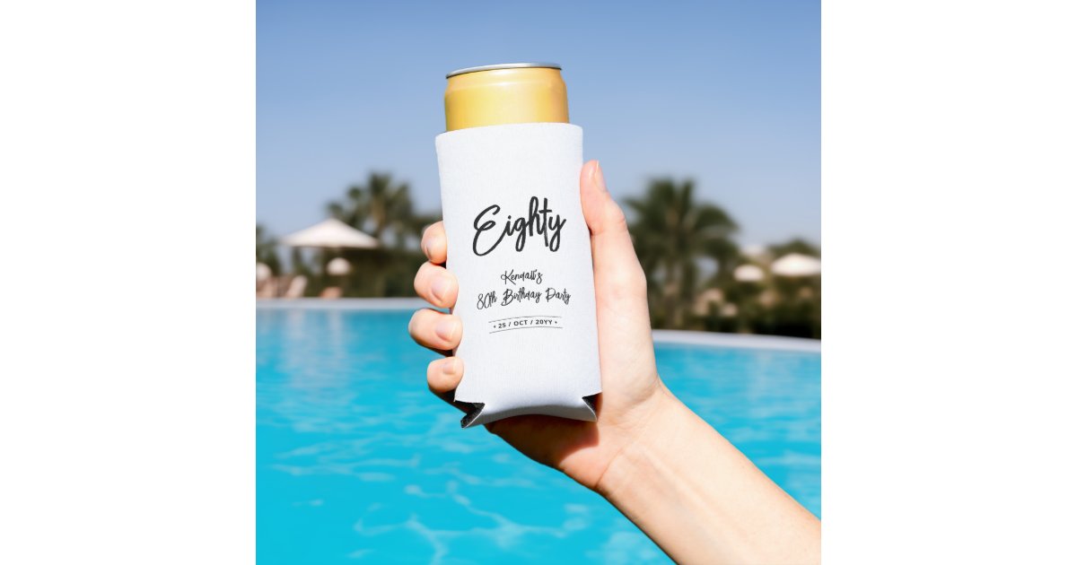 Black & White | Chic Cheers 80th Birthday Party Seltzer Can Cooler | Zazzle