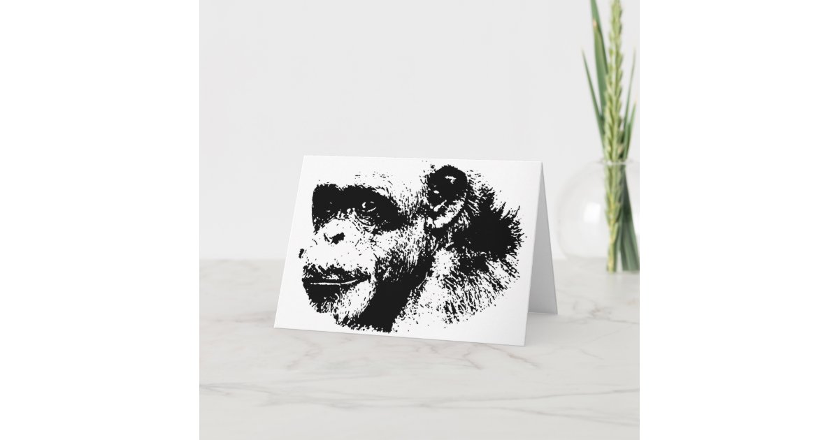 Black & White Chimpanzee Pop Art Card | Zazzle
