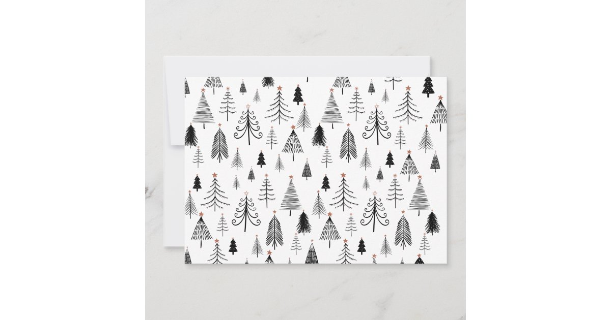 Black White Christmas Trees Flat Holiday Card | Zazzle