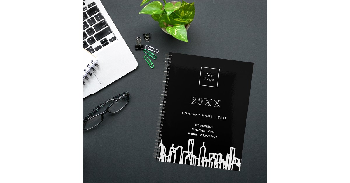 Black white city skyline modern business logo 2025 planner | Zazzle