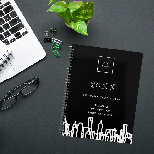 Black white city skyline modern business logo 2025 planner | Zazzle