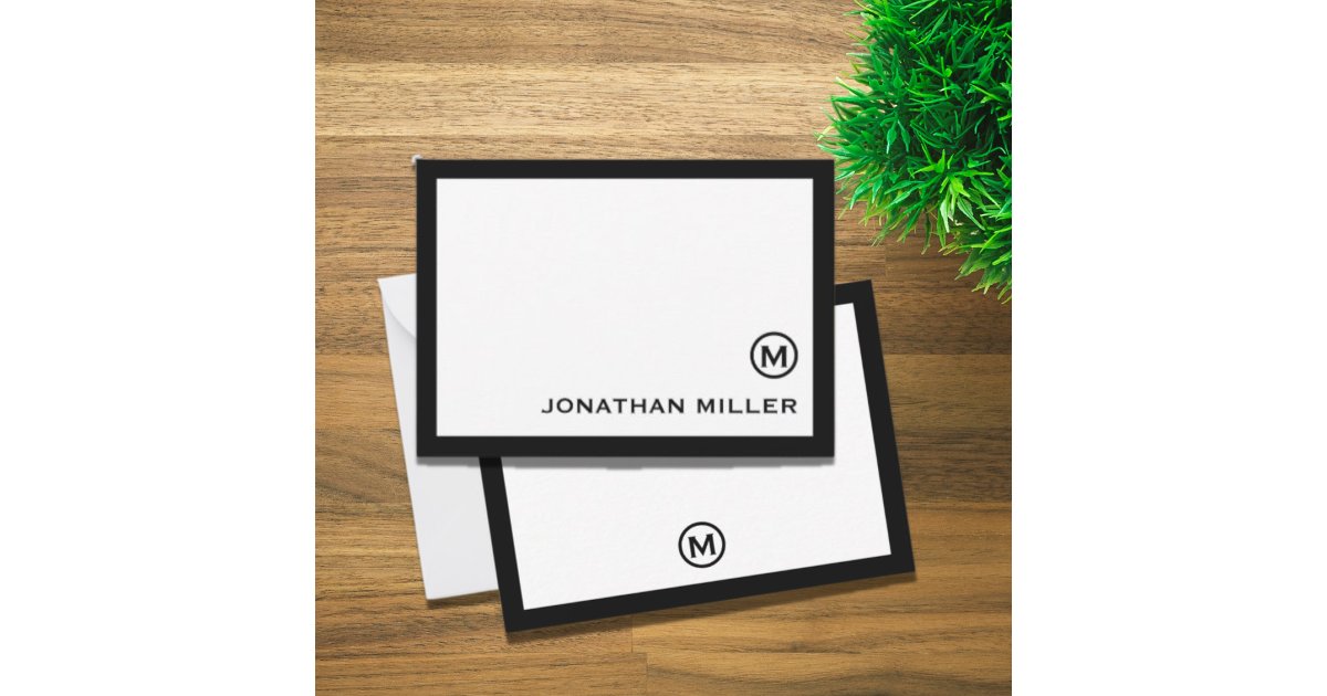 Black White Classic Monogram Note Card | Zazzle