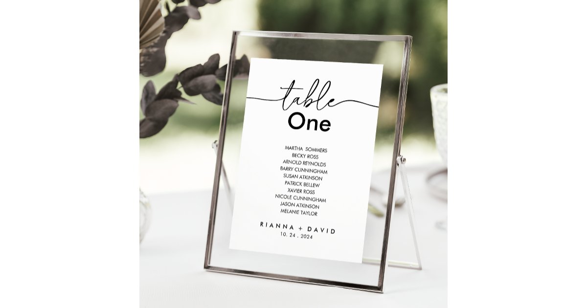 Black White Classic Table Number 1 Seating Chart | Zazzle