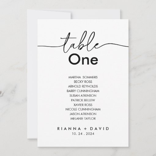 Black White Classic Table Number 1 Seating Chart | Zazzle