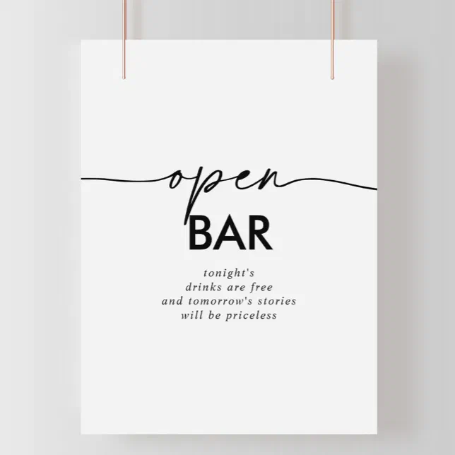 Black White Classic Wedding Open Bar Sign | Zazzle