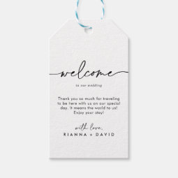 Black White Classic Wedding Welcome Gift Tags | Zazzle
