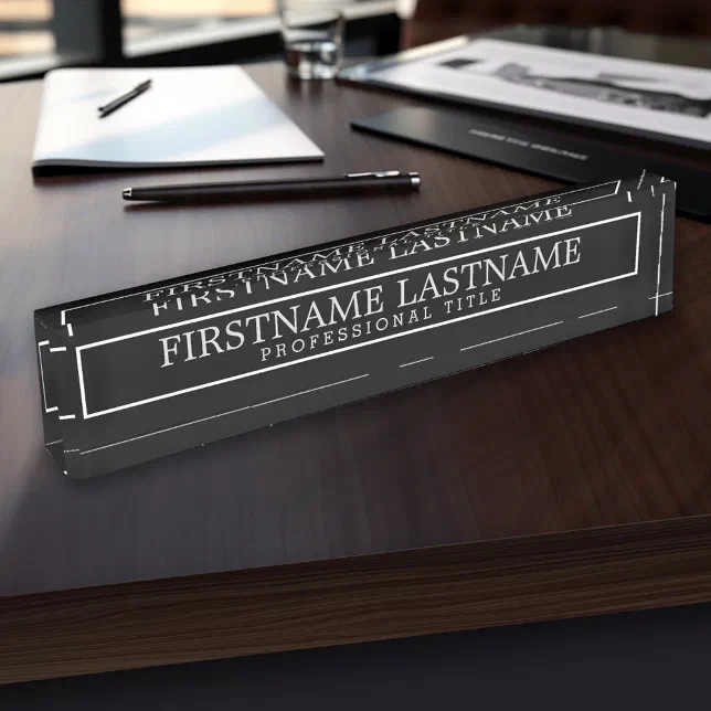 Black White Classy Border Name Professional Title Desk Name Plate | Zazzle