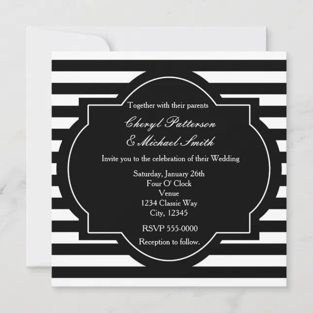 Black & White Classy Striped Party Invitation | Zazzle