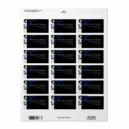 Black/White/Cobalt Blue Bold Swirl Wedding Label | Zazzle