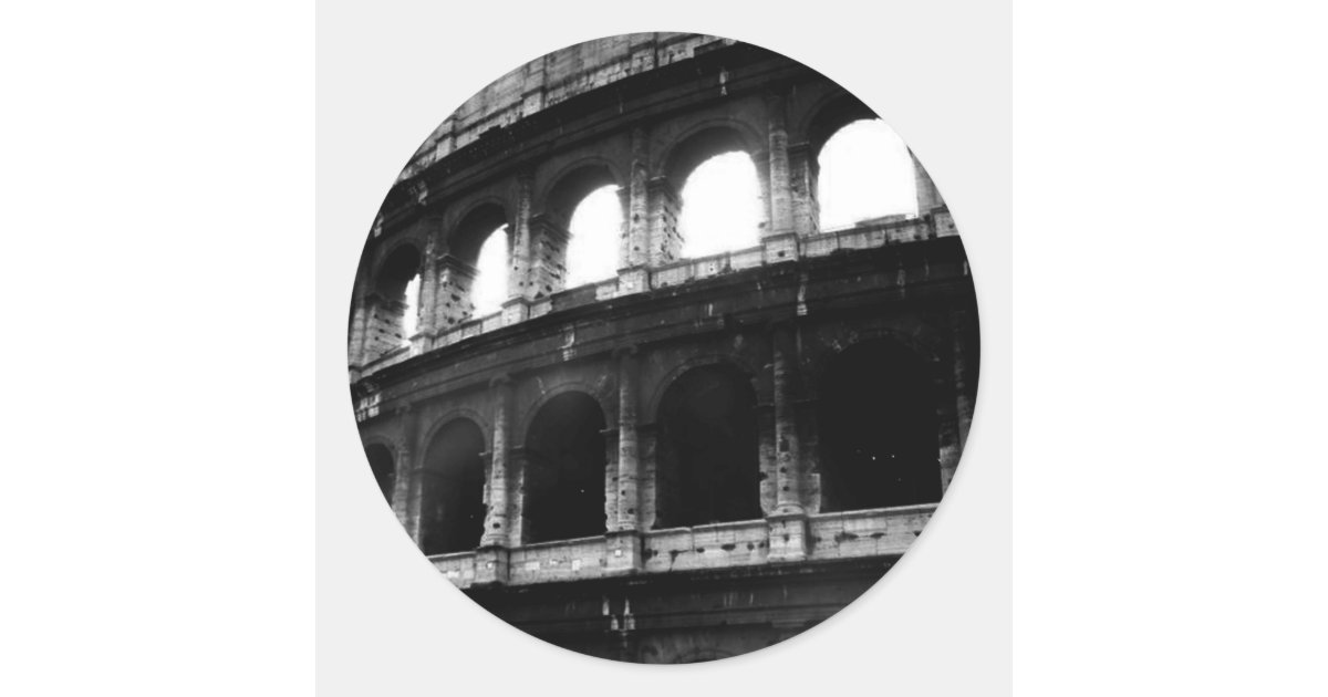 Black White Colosseum Roman Empire Classic Round Sticker | Zazzle