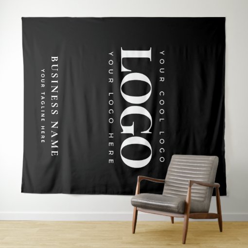 Black White Company Business Logo Event Backdrop | Zazzle