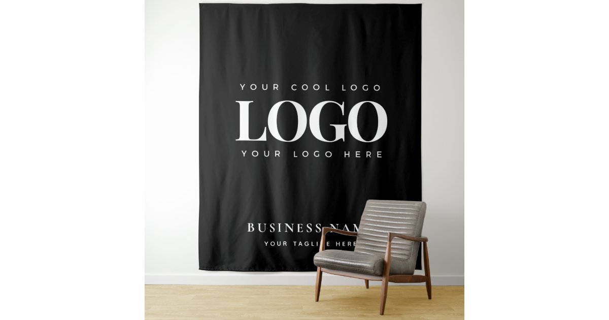 Black White Company Business Logo Event Backdrop | Zazzle