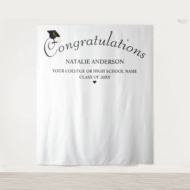 Black & White Congratulations Graduation Backdrop | Zazzle
