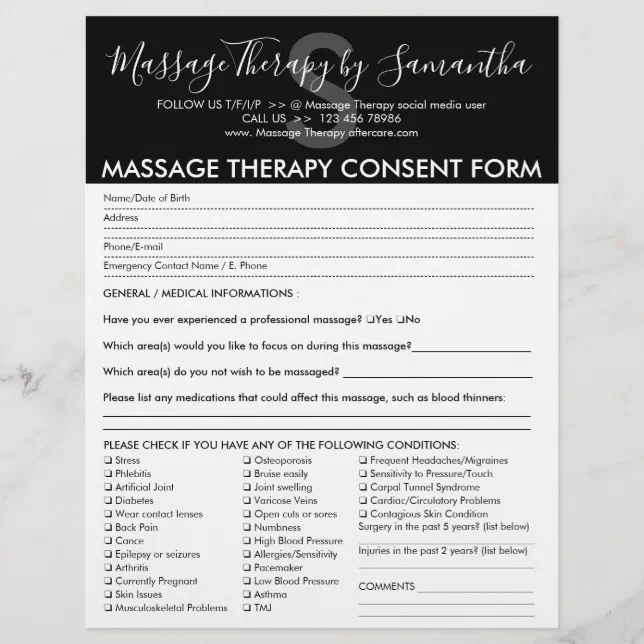 Black White Consent Budget Form Massage Therapy Flyer | Zazzle