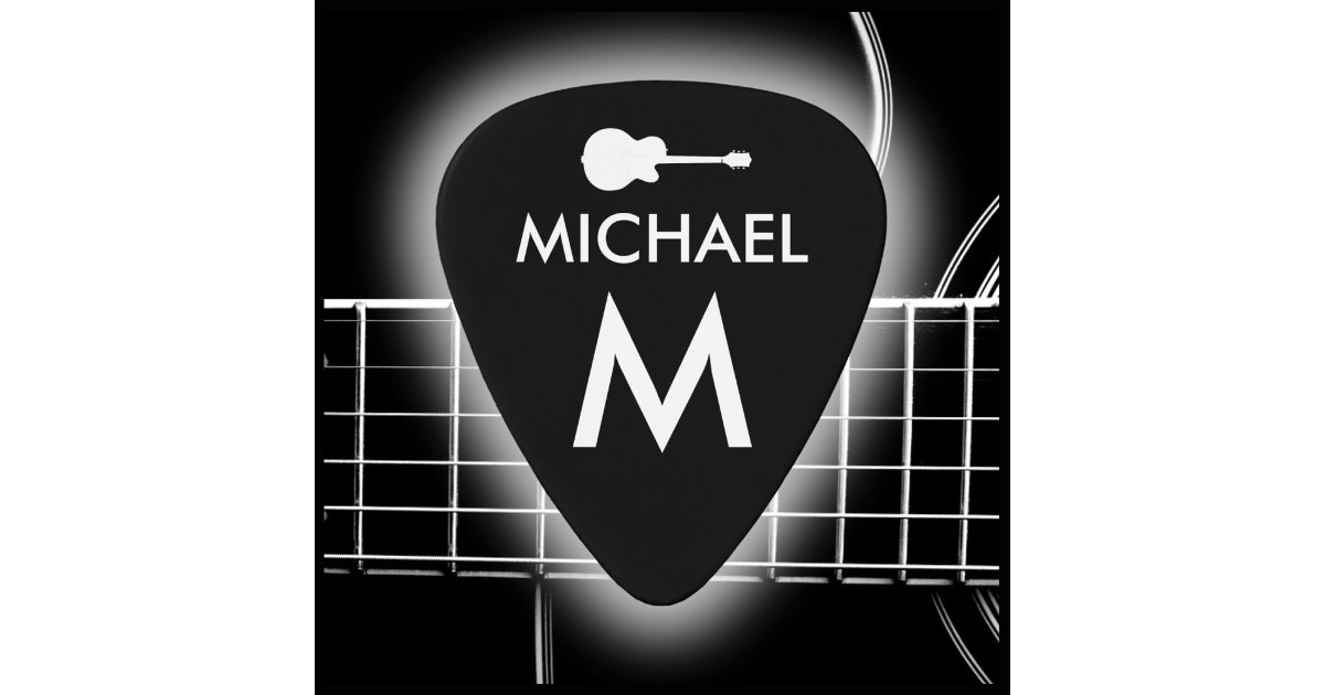 black & white cool modern guitarist photo guitar pick | Zazzle