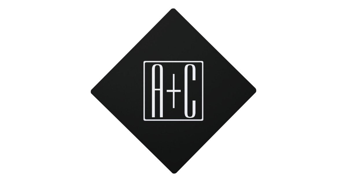 Black & White | Couples Initials Graduation Cap Topper | Zazzle