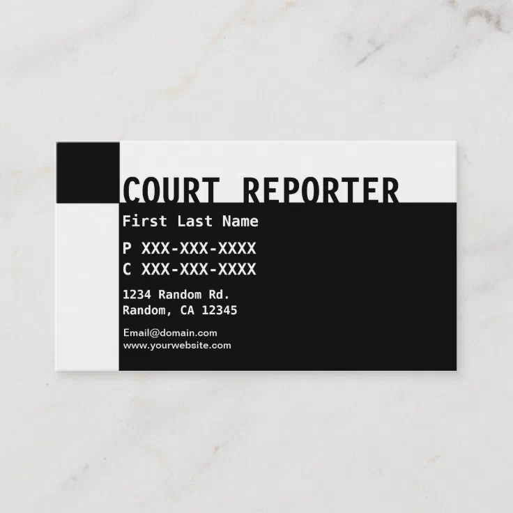 Black white Court Reporter business cards | Zazzle