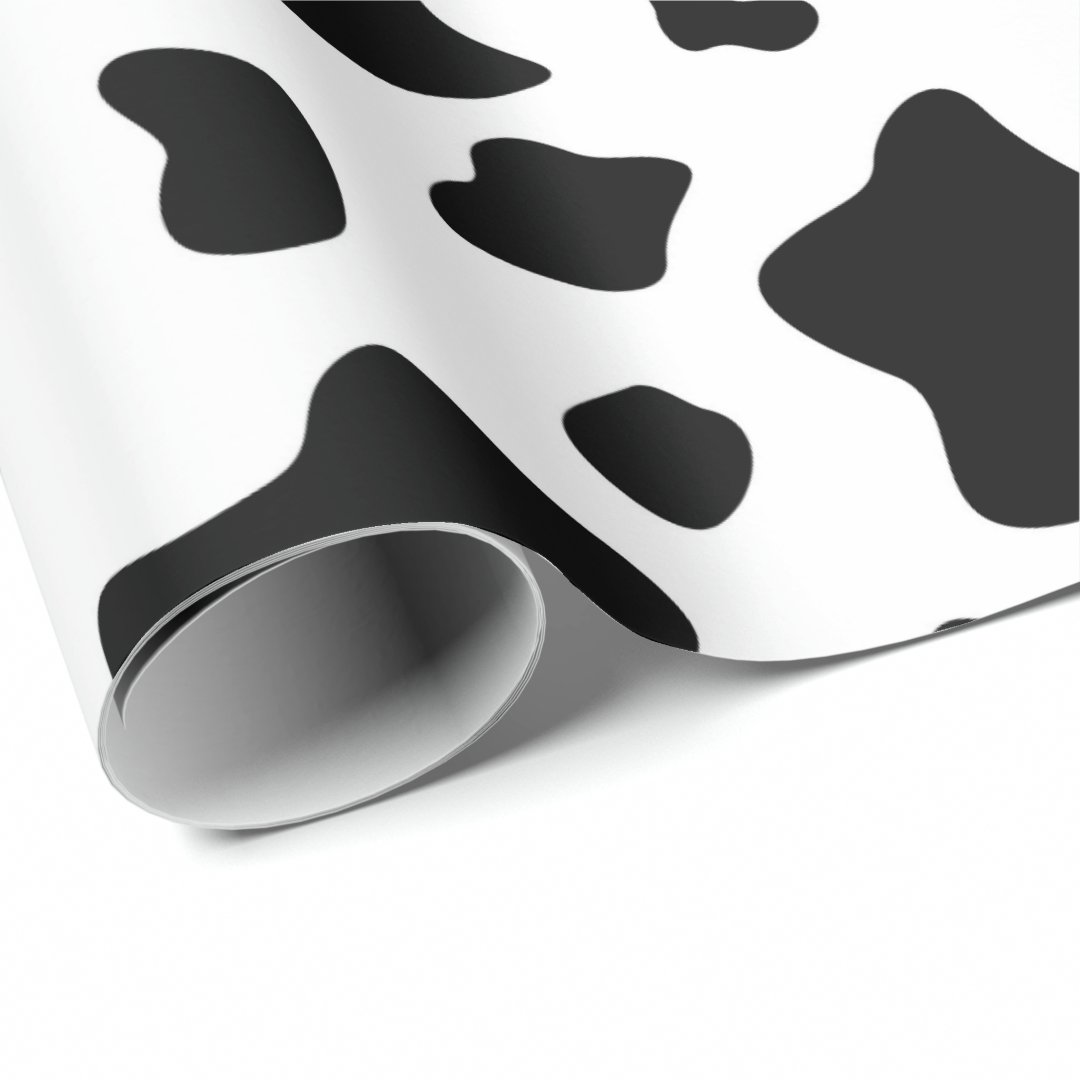 Black & white cow fur, animal print, spots pattern wrapping paper | Zazzle