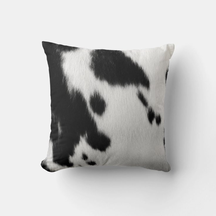 Black White Cow Fur Spots Skin Realistic Throw Pillow | Zazzle
