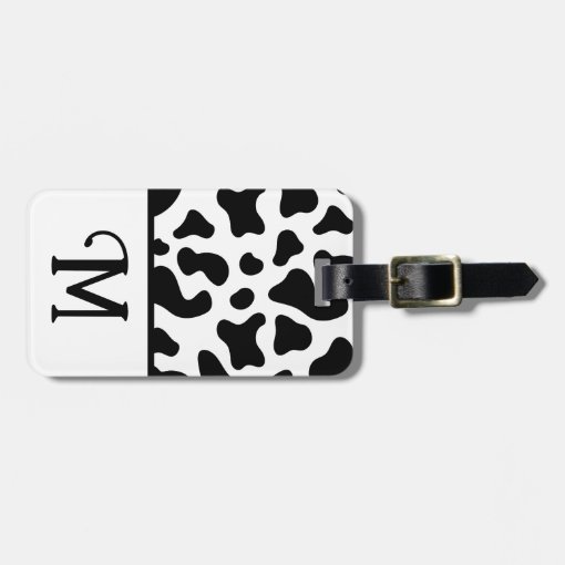 Black & White Cow Print, Color Block Kid's Initial Luggage Tag | Zazzle
