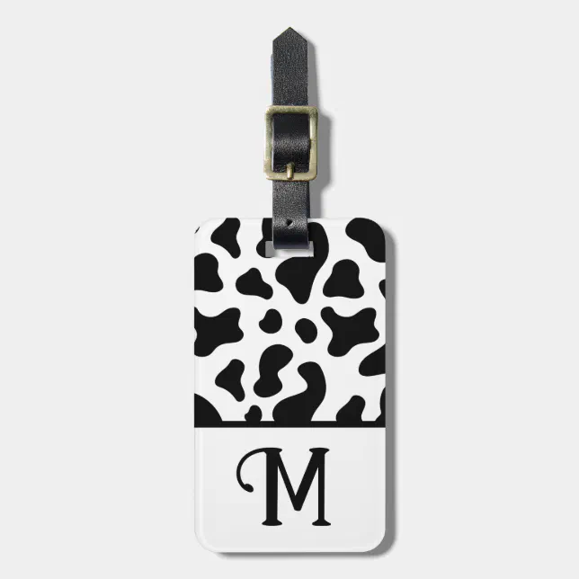 Black & White Cow Print, Color Block Kid's Initial Luggage Tag | Zazzle
