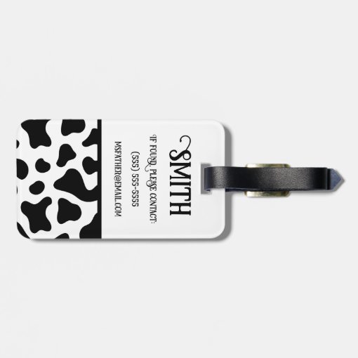 Black & White Cow Print, Color Block Kid's Initial Luggage Tag | Zazzle
