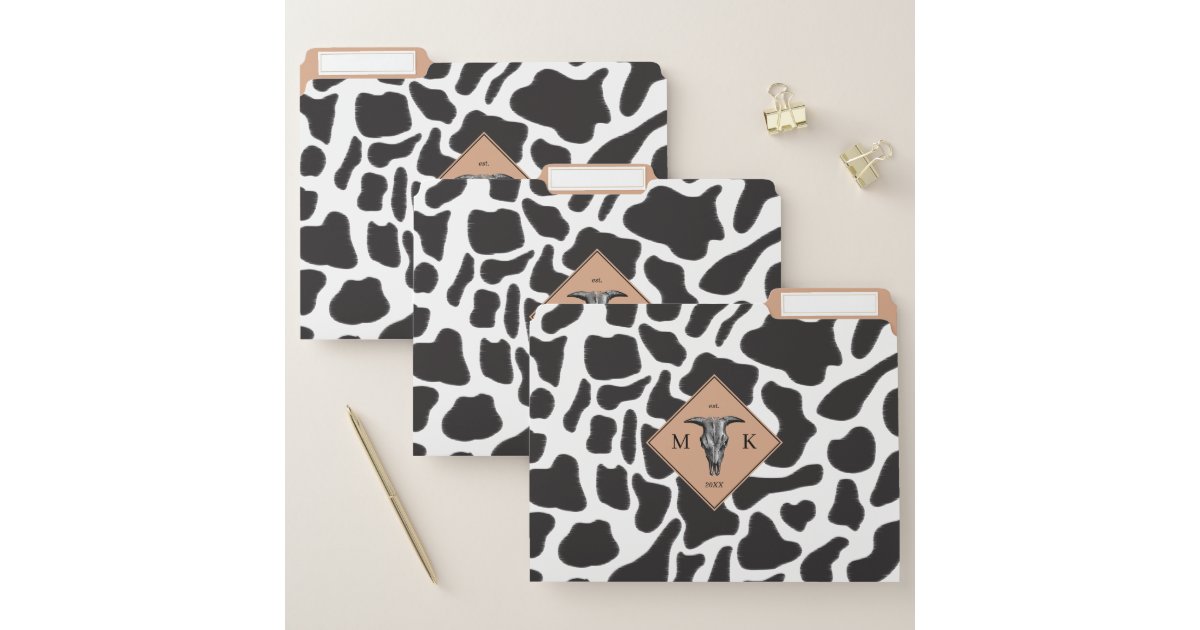 Black & White Cow Spot Animal Pattern Monogram File Folder | Zazzle
