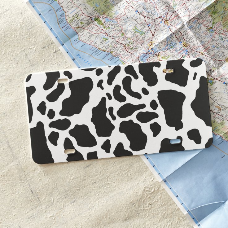 Black & White Cow Spots Animal Print Pattern License Plate | Zazzle