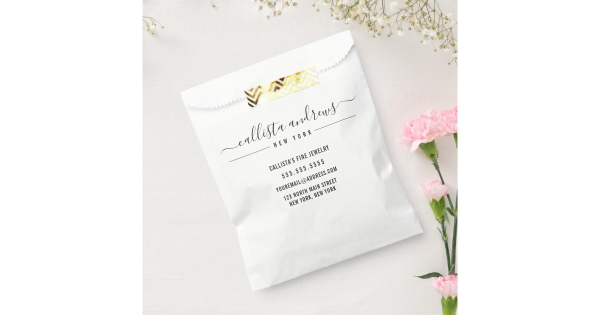 Black White Cursive Craft Business Packaging Favor Bag | Zazzle