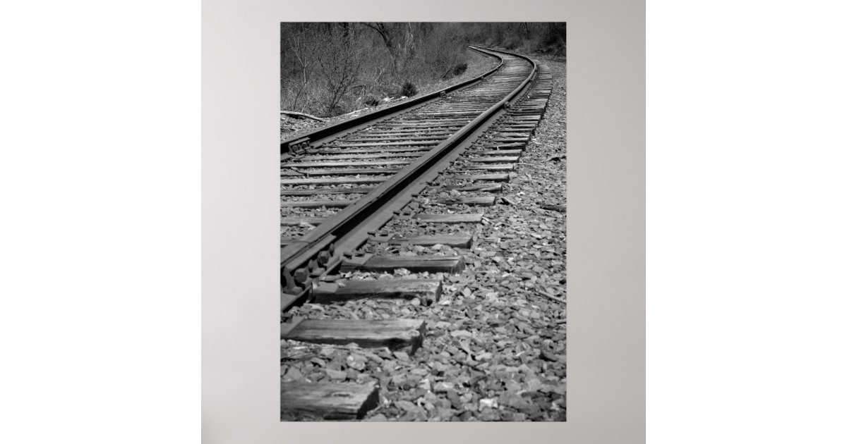 Black & White Curved Train Tracks Poster | Zazzle