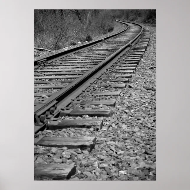 Black & White Curved Train Tracks Poster | Zazzle