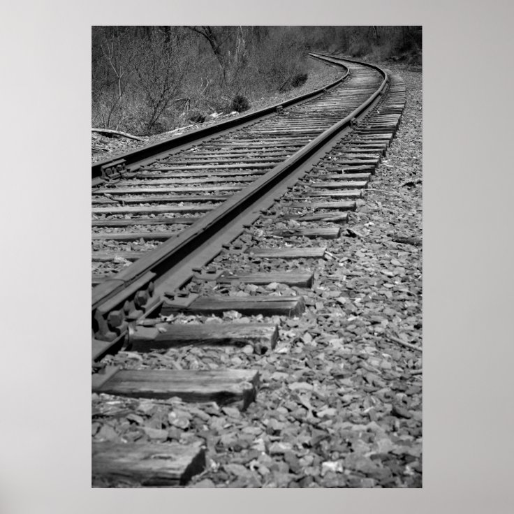 Black & White Curved Train Tracks Poster | Zazzle