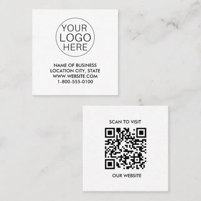 Black White Custom Logo and QR Code Square Business Card | Zazzle