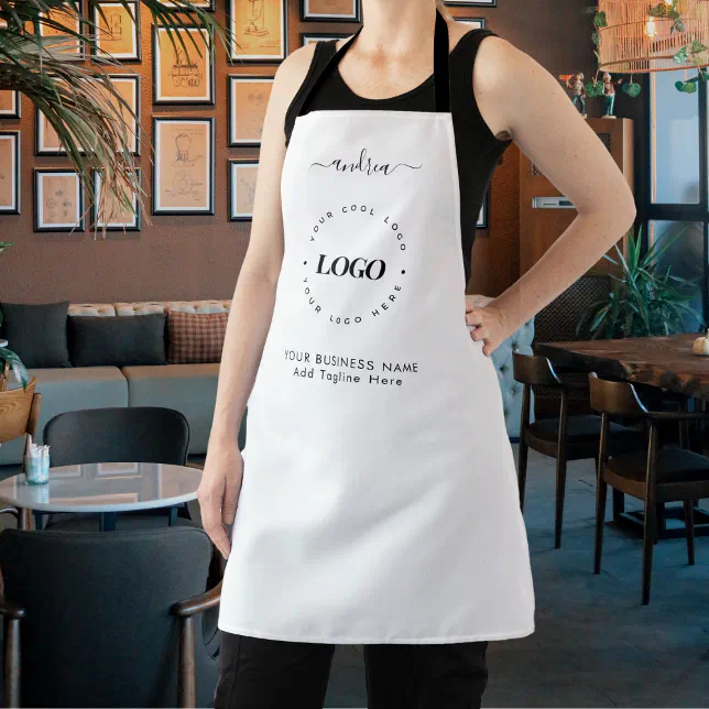 Black White Custom Logo Business Professional Apro Apron | Zazzle