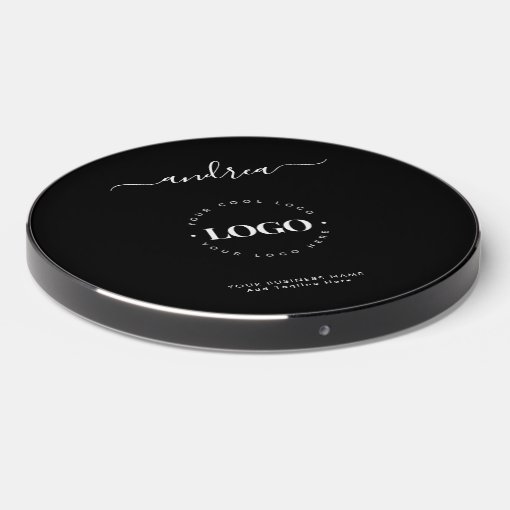 Black White Custom Logo Business Professional Wireless Charger | Zazzle